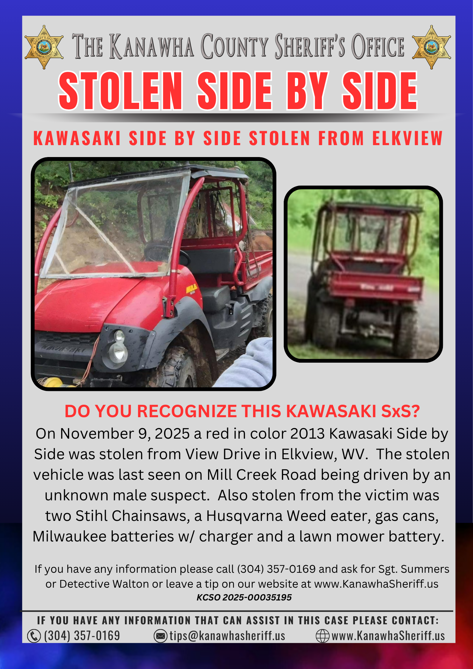 Stolen SxS from Elkview Area – Kanawha County Sheriff's Office